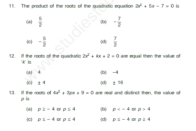 CBSE Class 10 Mathematics Quadratic Equations Assignment Set I